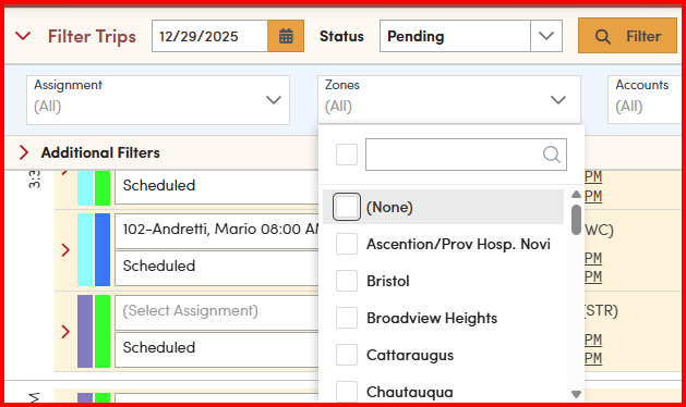 Filter by Zone in Dispatching